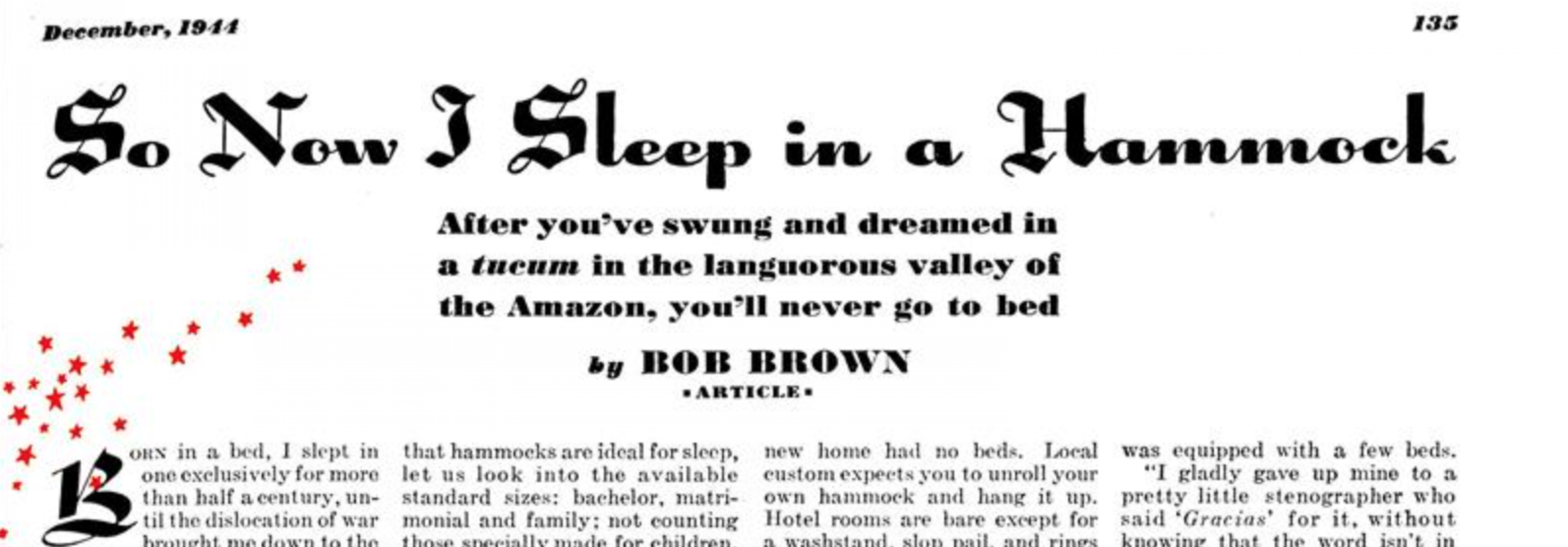 So Now I Sleep in a Hammock | Esquire | DECEMBER, 1944
