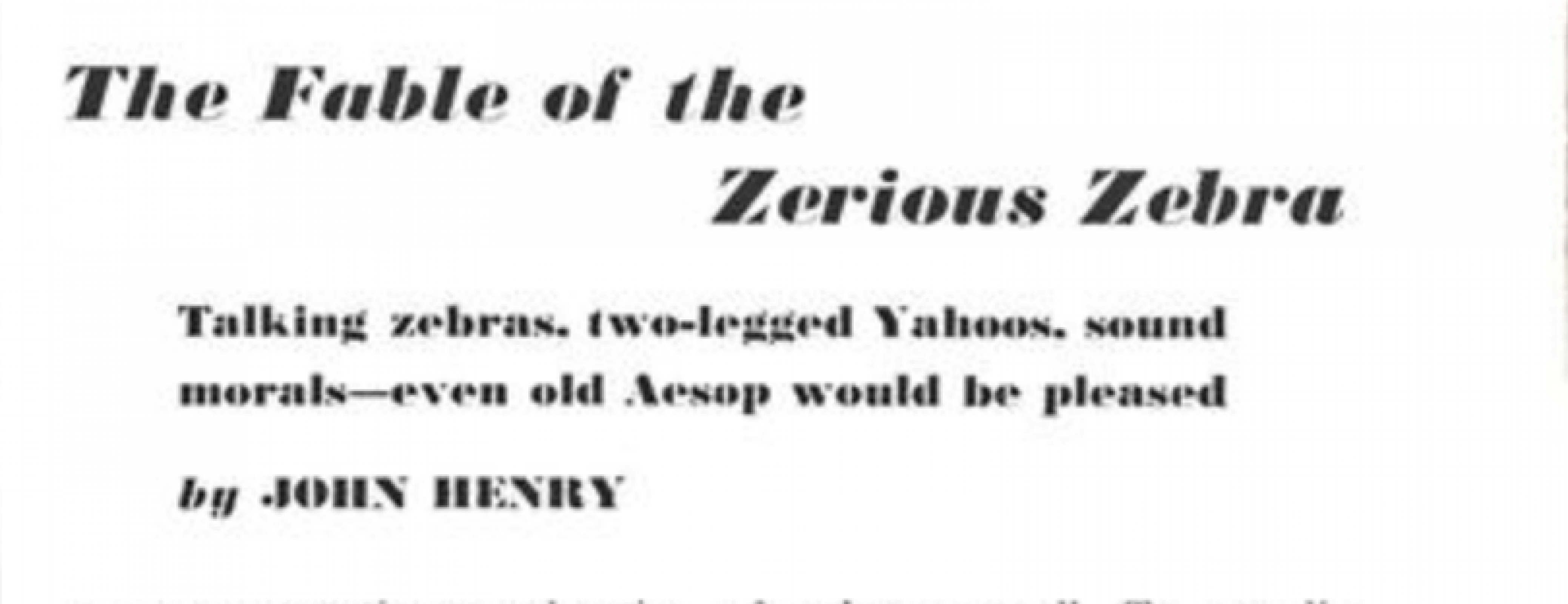 The Fable of the Zerious Zebra | Esquire | DECEMBER, 1949