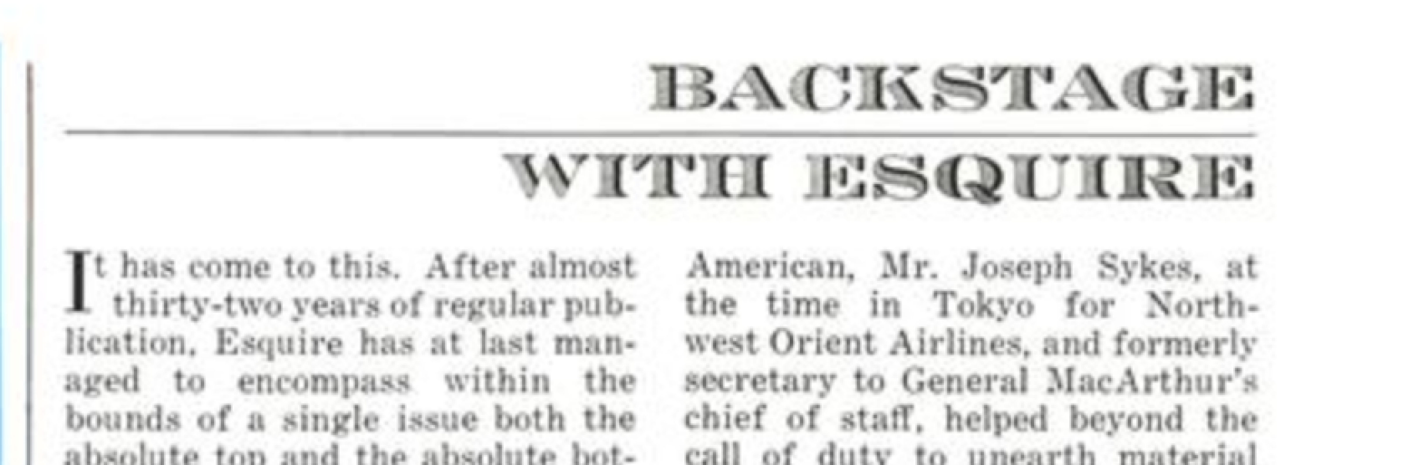 BACKSTAGE WITH ESQUIRE | Esquire | AUGUST 1965