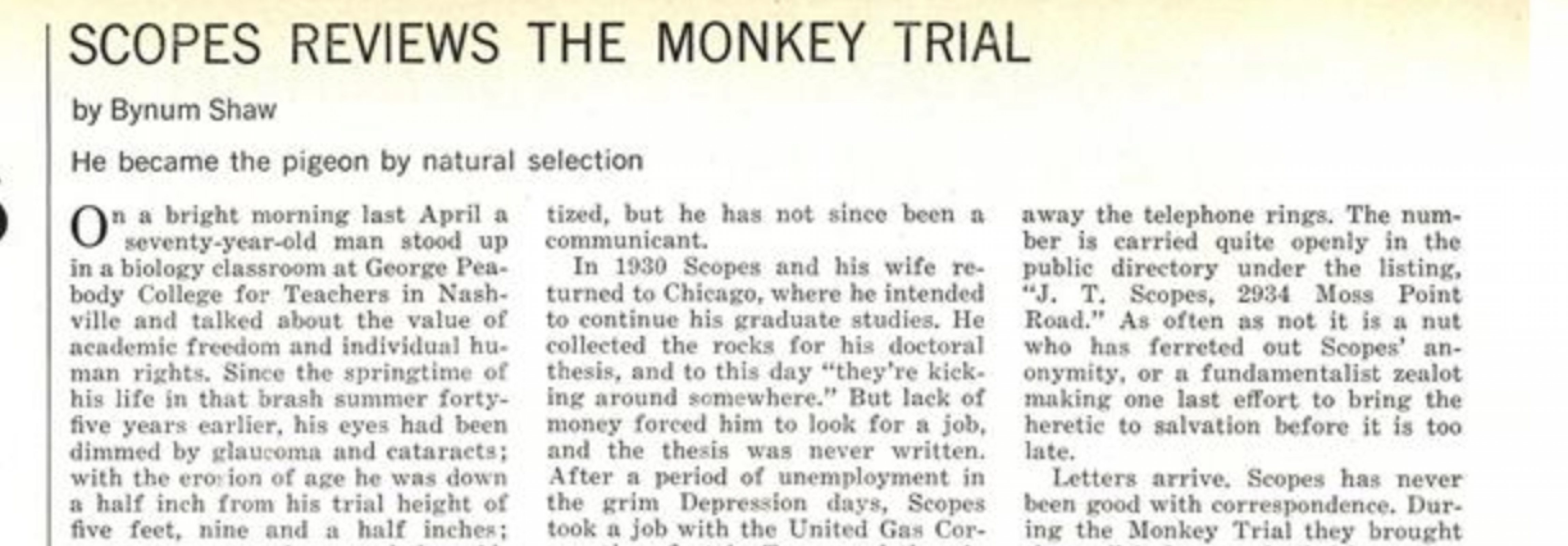 Scopes Reviews the Monkey Trial | Esquire | NOVEMBER 1970