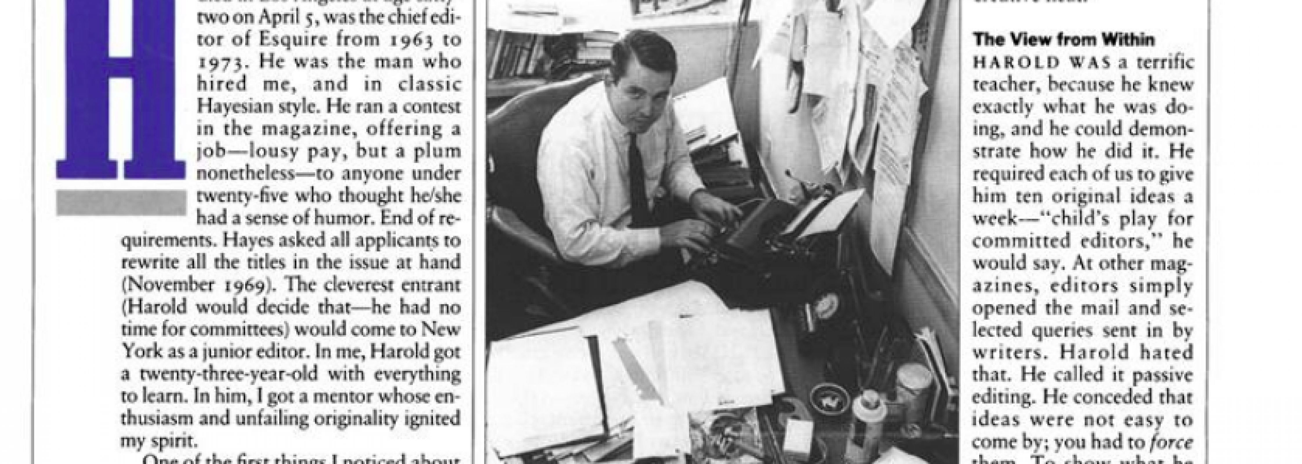 Harold Hayes Remembered | Esquire | August 1989